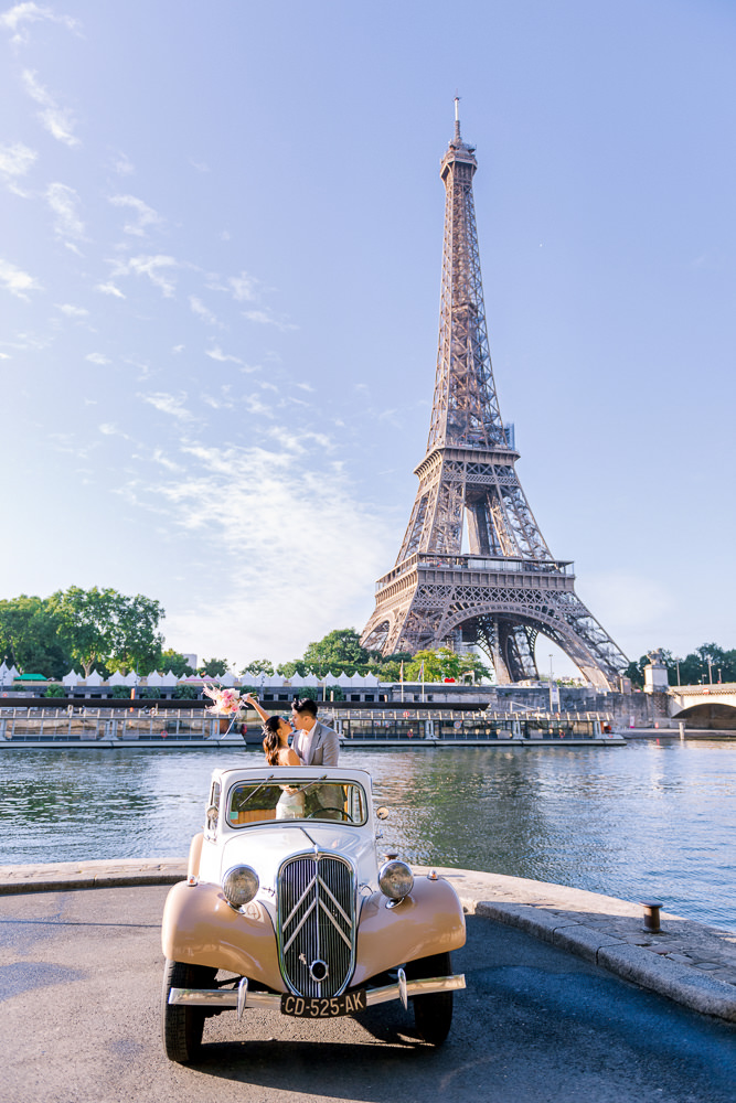 Paris Elopement Photoshoot with Vintage Car - Best Elopement and ...